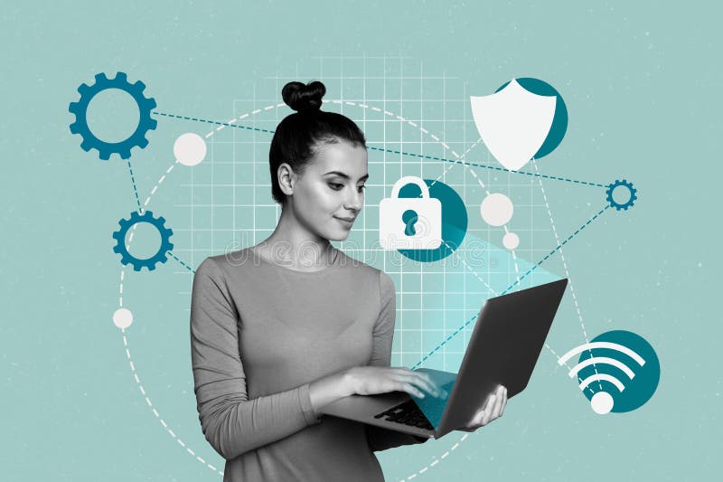 Artwork Collage of Confident Lady Programming Code Apple Samsung Modern ...