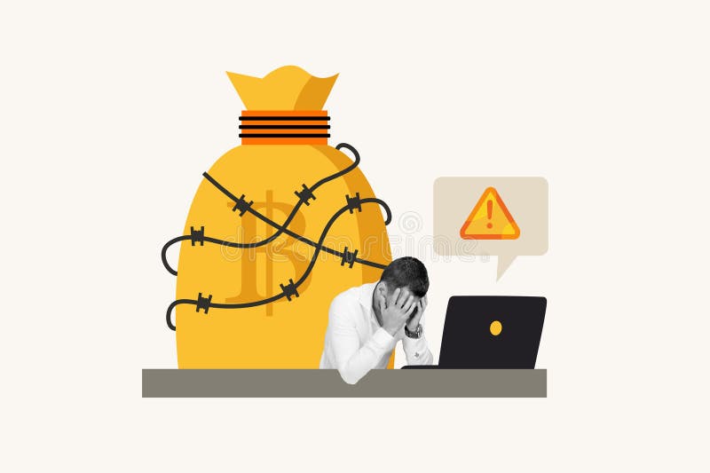 Artwork Collage of Devastated Black White Colors Guy Use Netbook Danger ...