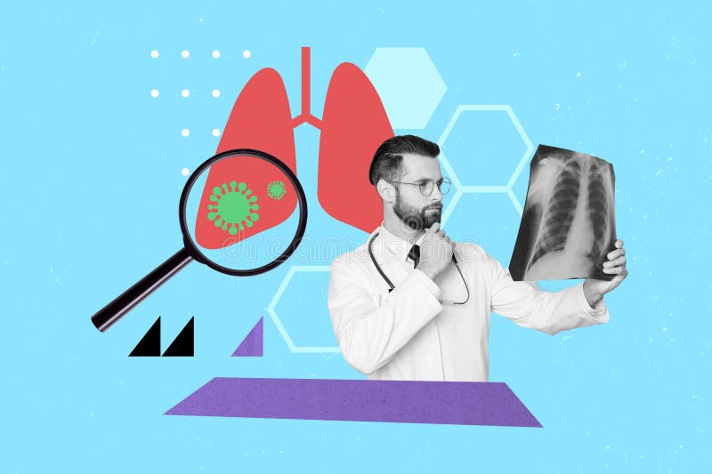 Artwork Collage Image Of Black White Effect Minded Doctor Examine Lungs