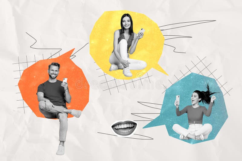 Artwork Collage Image of Black White Effect Mini People Inside Dialogue ...