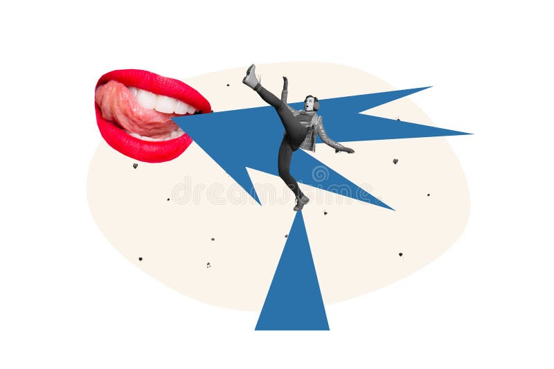 Artwork Collage Image of Crazy Young Woman Falling Down Standing ...