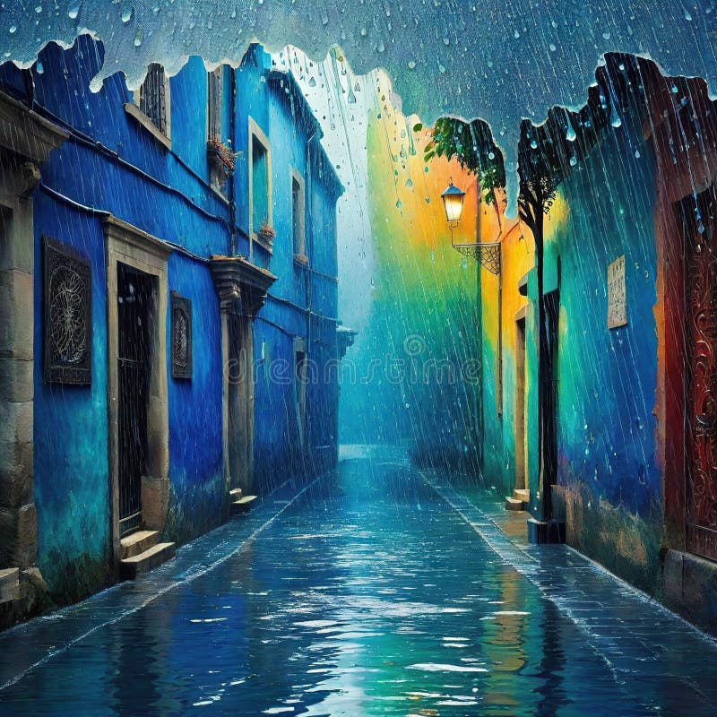 A Artwork Combining Collage and Depicting Rain As a Collage of Torn ...