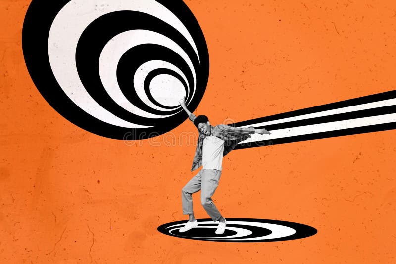 Artwork Composite 3D Collage of Orange Color Black White Line Element ...