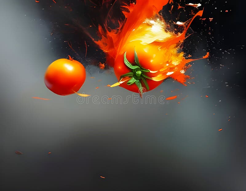 Artwork Created by AI Generator of an Exploding Tomato with Splashes ...