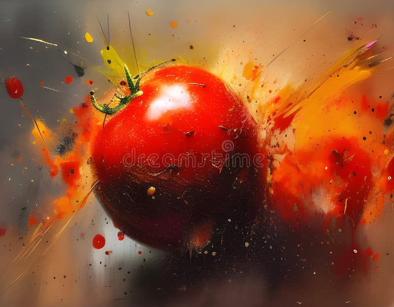 Artwork Created by AI Generator of an Exploding Tomato with Splashes ...