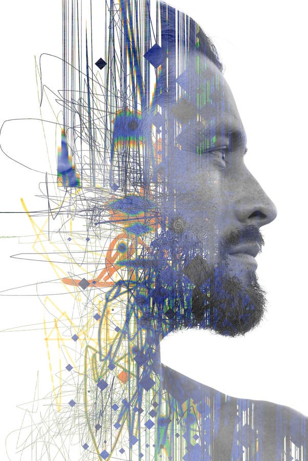 Portrait Combined with a Digital Illustration Stock Illustration ...