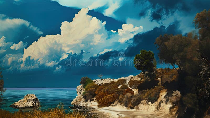 Artwork of Cyprus Landscape Stock Illustration - Illustration of ...