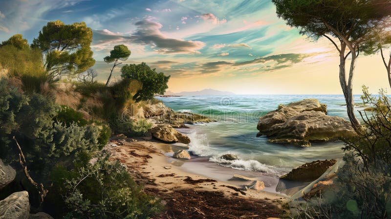 Artwork of Cyprus Landscape Stock Illustration - Illustration of beauty ...