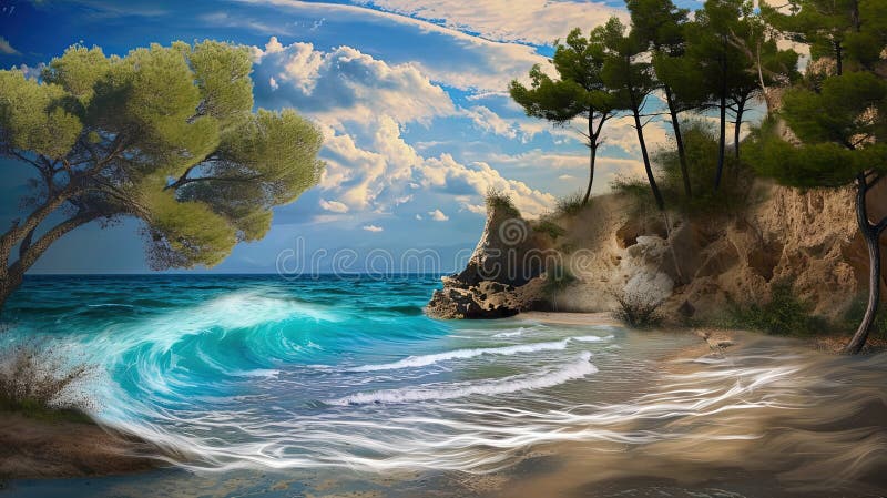 Artwork of Cyprus Landscape Stock Illustration - Illustration of coast ...