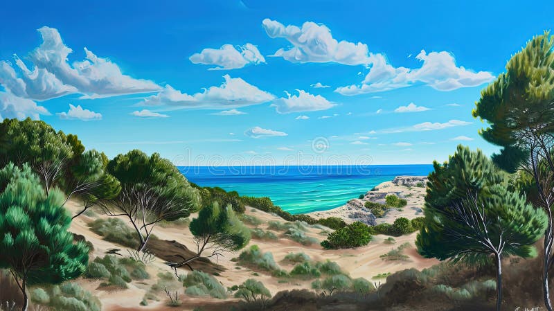 Artwork of Cyprus Landscape Stock Illustration - Illustration of island ...