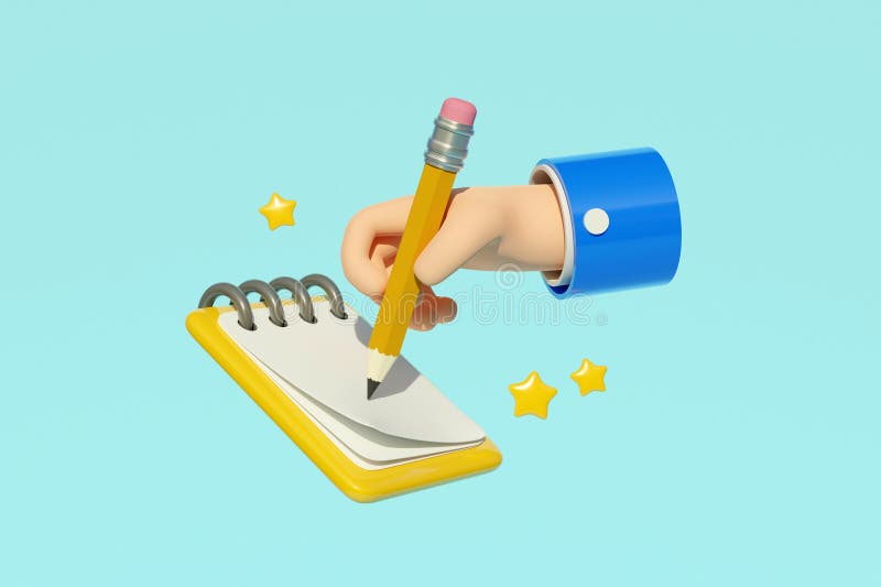 Artwork 3d Collage Image of Arm Hold Pencil Write Paper Notepad Take ...