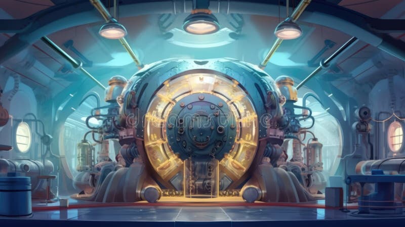 Artwork Depicting the Interior of a Futuristic Laboratory with Reactor ...
