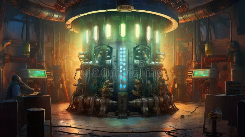 Artwork Depicting the Interior of a Futuristic Laboratory with Reactor ...