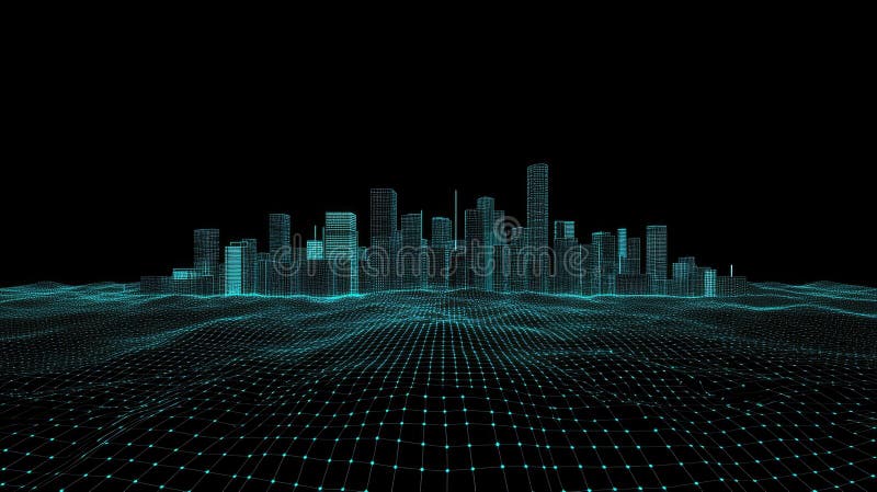 The Artwork Depicts an Abstract City Skyline Illuminated by Glowing ...