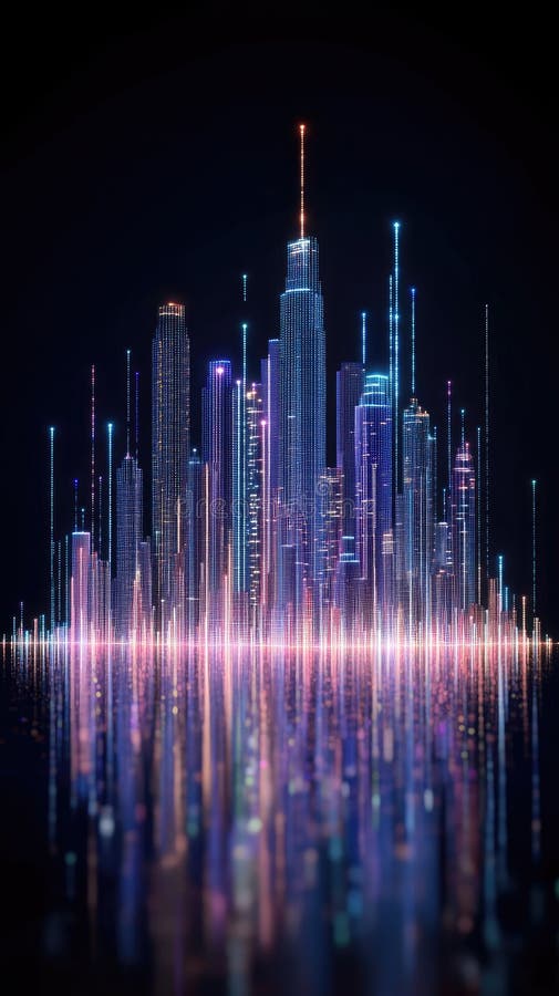 The Artwork Depicts an Abstract City Skyline Illuminated by Glowing ...