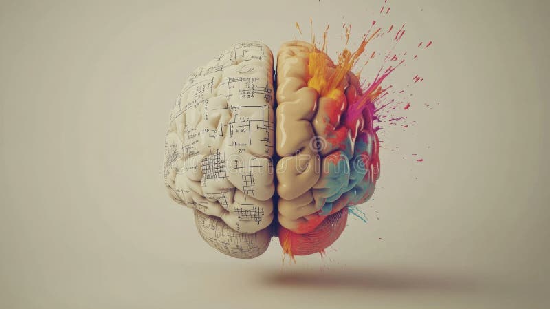 This Artwork Depicts a Brain Split into Two Halves, Showcasing One Side ...