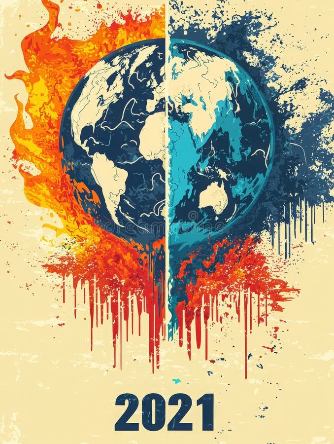 Earth Divided in Flames and Water Symbolizes Climate Change Challenges ...