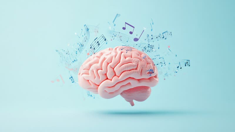 The Artwork Depicts a Human Brain Immersed in Swirling Musical Notes ...