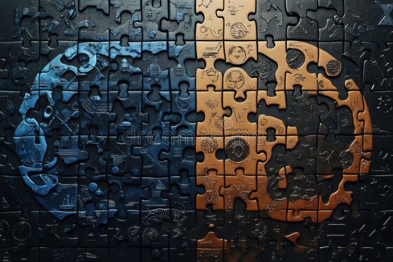 This Artwork Depicts a Puzzle Split between Technological Symbols and ...