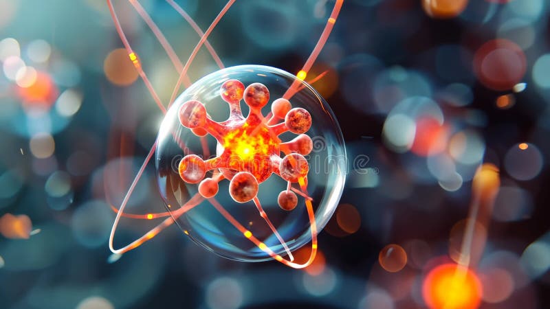 This Artwork Depicts a Stylized Atom, Showcasing Its Core with Protons ...