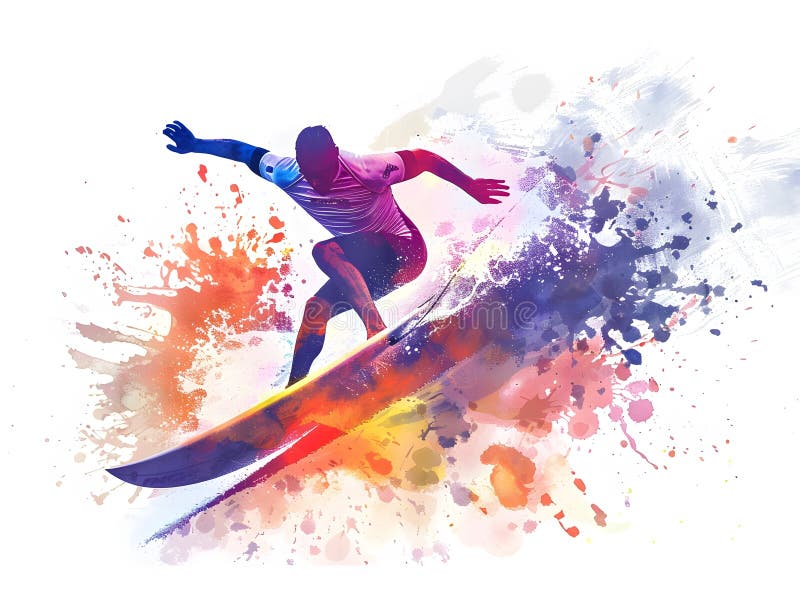 Artwork Depicts a Surfer in Action, Surrounded by Bold, Colorful ...
