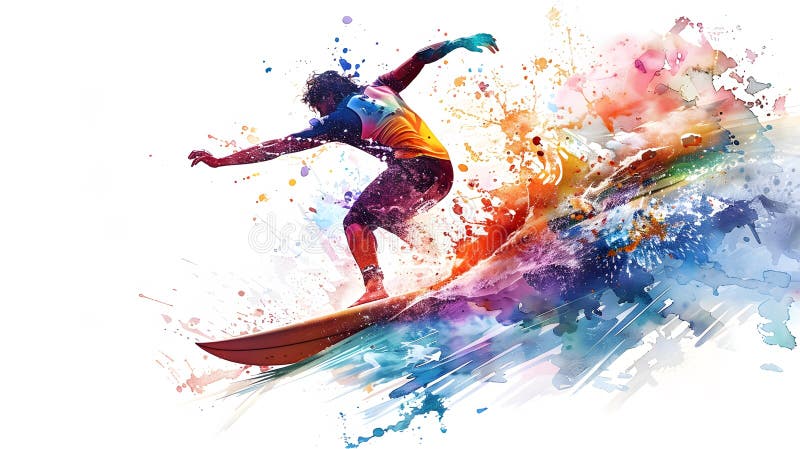 Artwork Depicts a Surfer in Action, Surrounded by Bold, Colorful ...