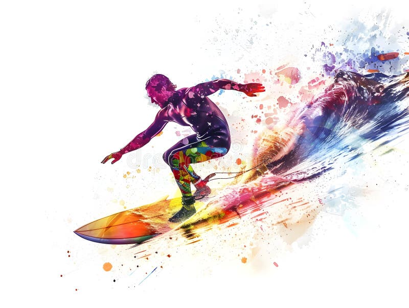 Artwork Depicts a Surfer in Action, Surrounded by Bold, Colorful ...