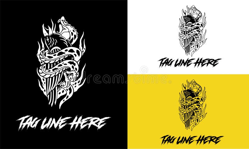 Artwork Design Black and White of Crow and Snake Vector Illustration ...