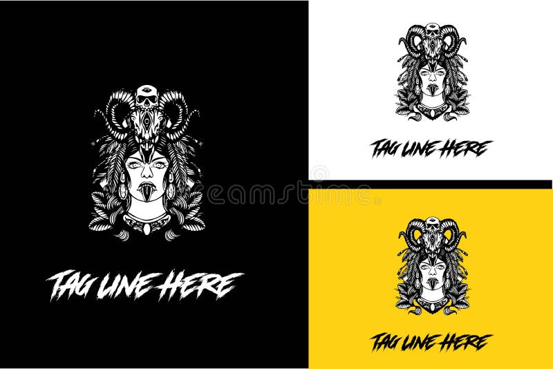 Artwork Design of Head Devil Women Vector Design Black and White Stock ...