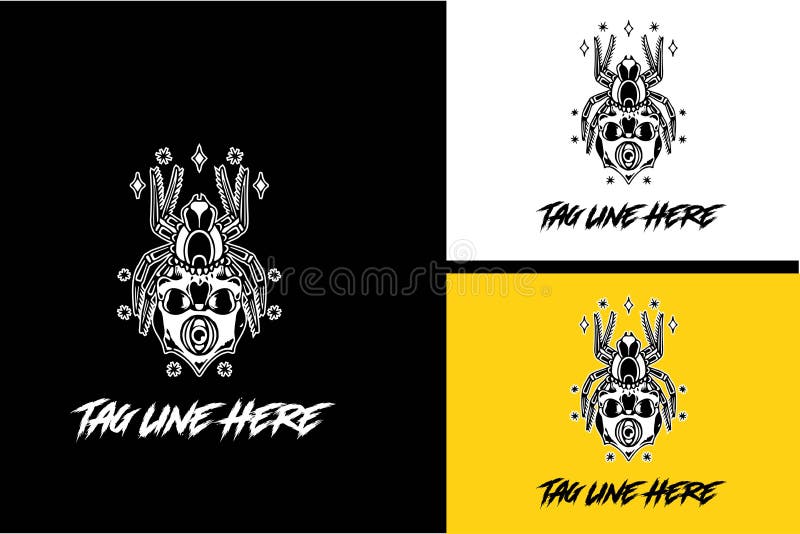 Artwork Design Spider with Head Skull Vector Black and White Stock ...