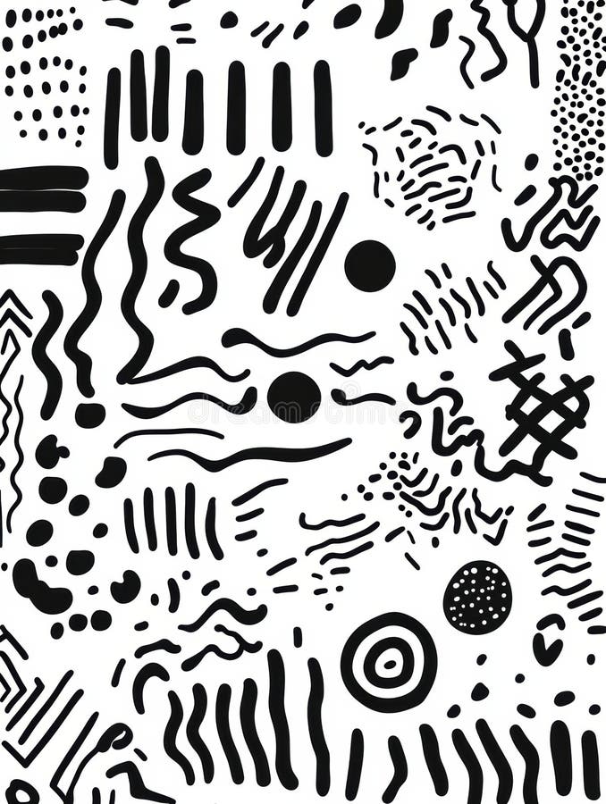 The Artwork Displays an Array of Abstract Black and White Doodles ...