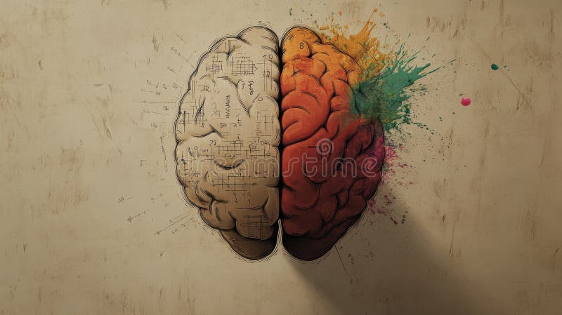 The Artwork Displays a Brain Divided into Left and Right Hemispheres ...