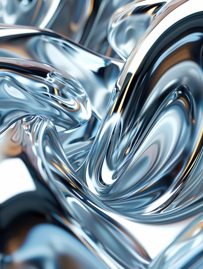 Shiny Chrome Abstract Fluid Metal Design with Reflective Surface Stock ...