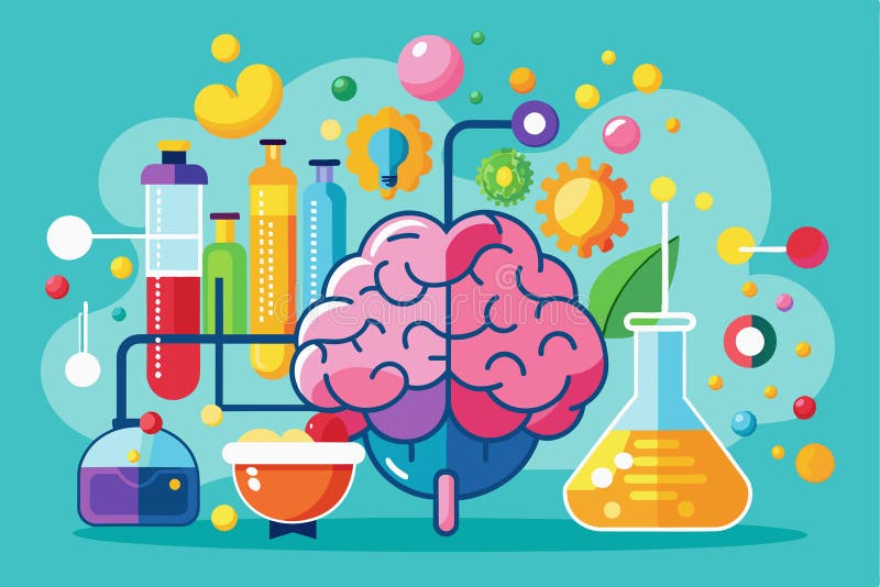 The Artwork Displays a Creative Brain Design Surrounded by Laboratory ...