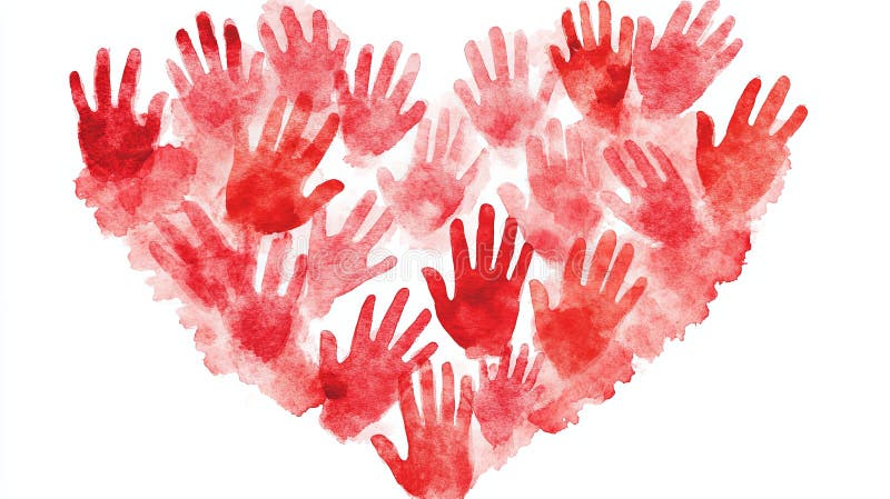 Overlapping Red Handprints Form Heart Shape Symbolizing Unity for Red ...