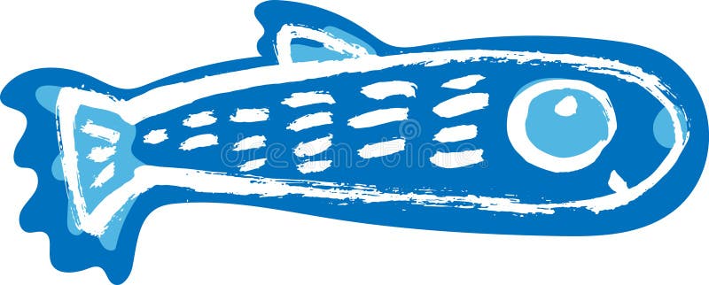 Artwork Dry Brush Ink Blue Fish Print Stock Illustration - Illustration ...