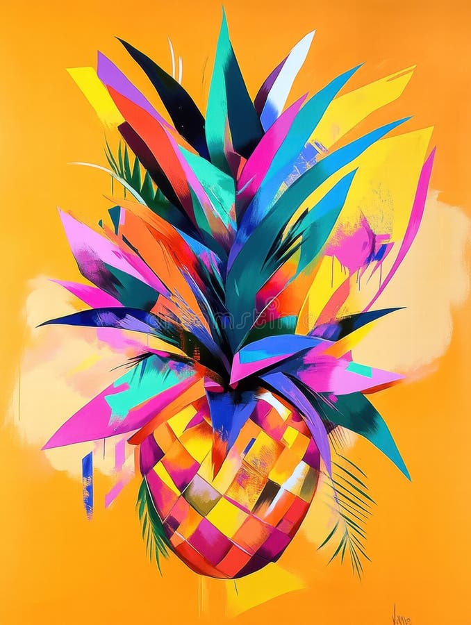Vibrant Abstract Geometric Pineapple Design Set Against a Bright Orange ...