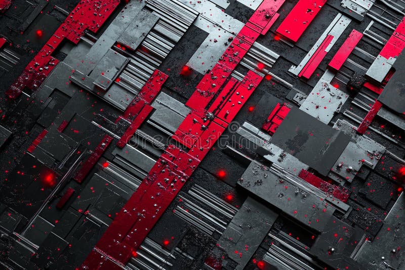 Abstract Red and Black Geometric Pattern with Metallic Textures and ...