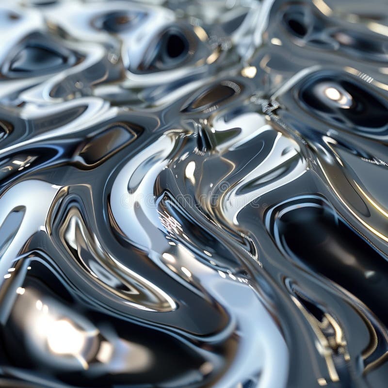 Shiny Abstract Fluid Metal with Chrome Texture Under Soft Lighting ...
