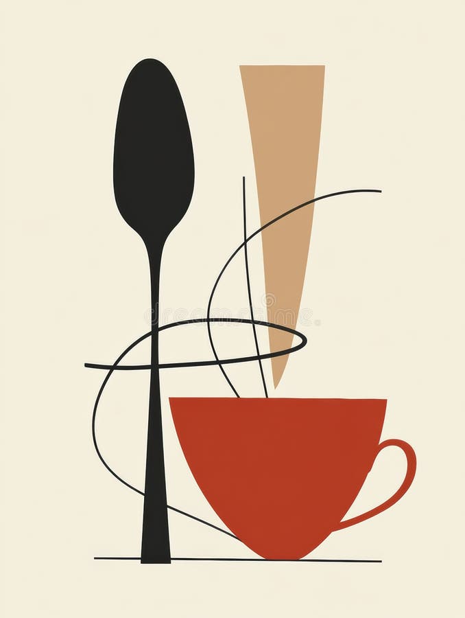 The Artwork Features an Abstract Representation of a Spoon and a Cup ...