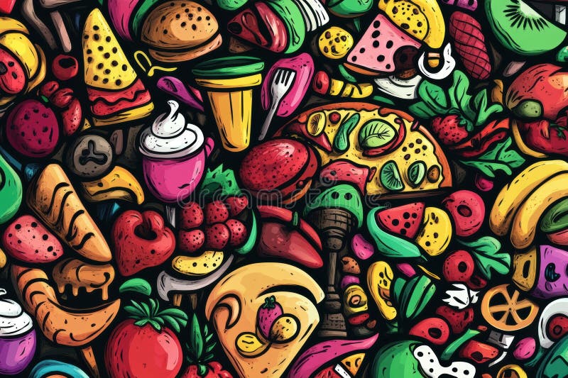 This Artwork Features an Array of Playful Doodles Representing ...