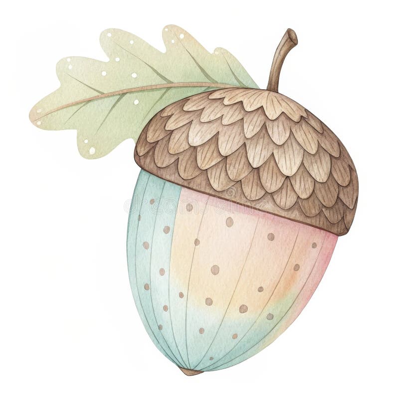 Watercolor Depiction of a Vibrant Acorn Showcasing Fall Colors and ...