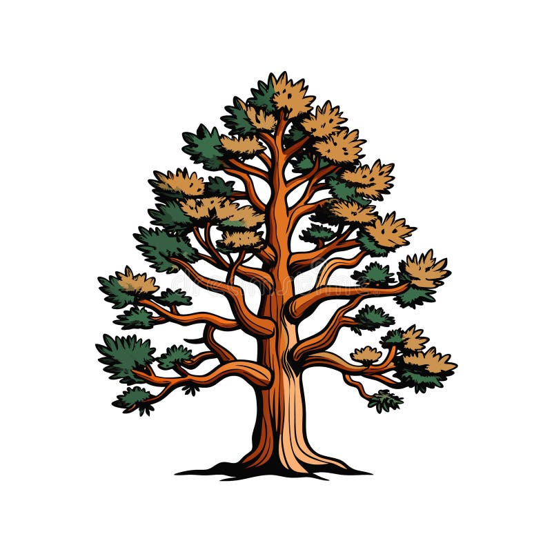 Bristlecone Pine Tree Art with Bold Outline on White Stock Illustration ...
