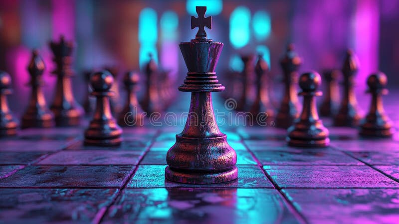 The Artwork Features Chess Pieces on a Neon-lit Board, Symbolizing ...