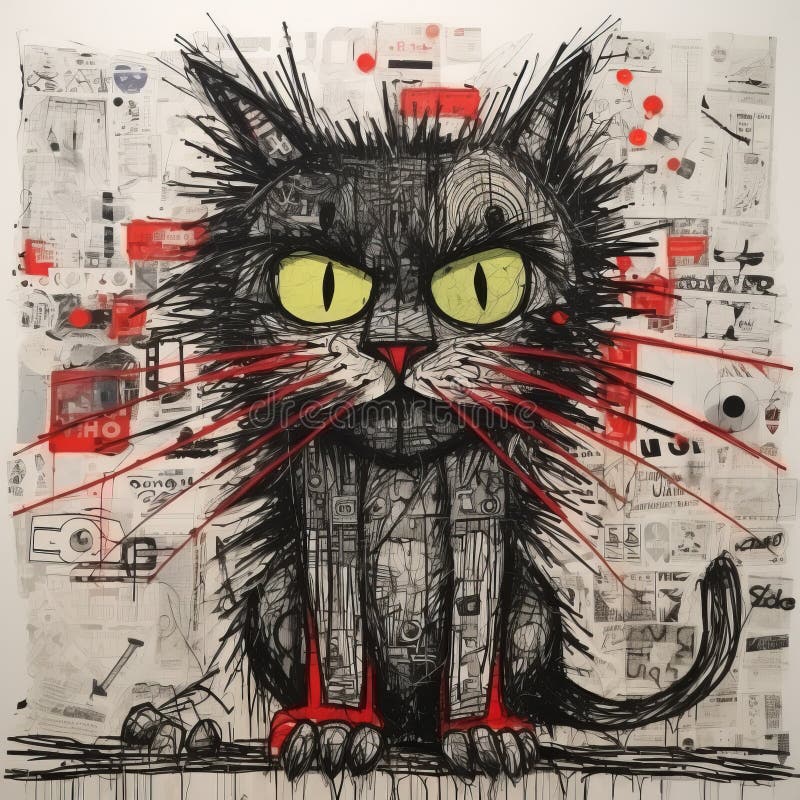 A Graffitied Assemblage: Black Cat with Red Eye Stock Illustration ...