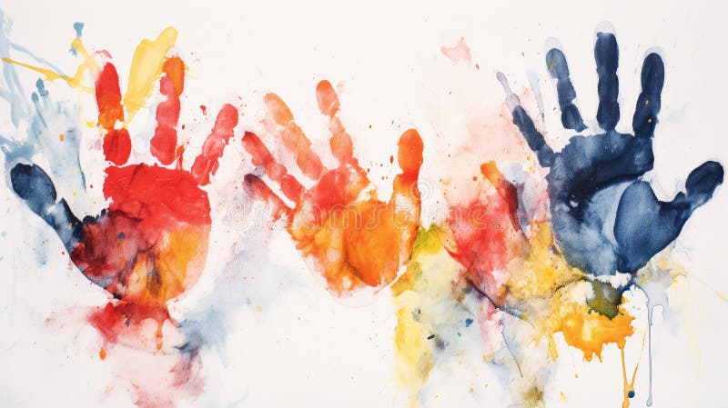 Colorful Handprint Artwork with Vibrant Splashes of Paint on White ...