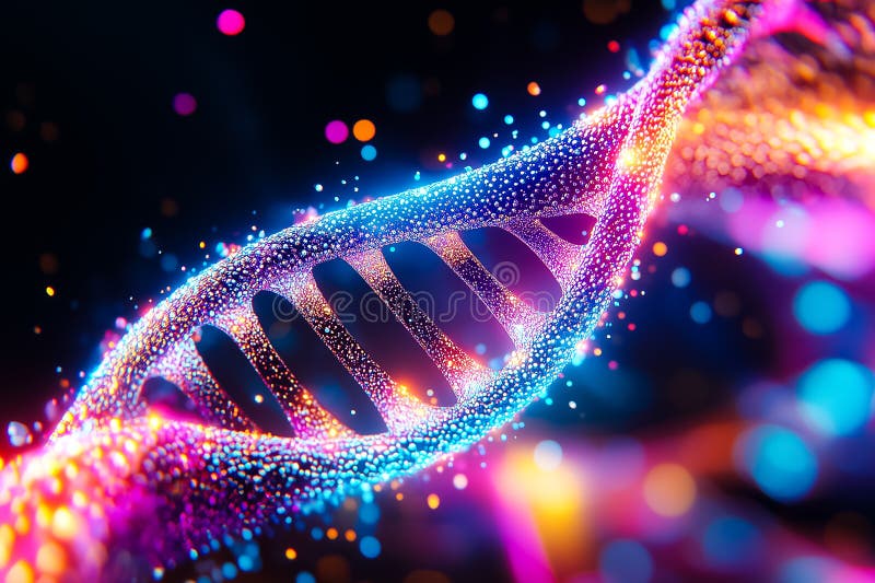 This Artwork Features a Colorful, Illuminated DNA Helix Floating ...