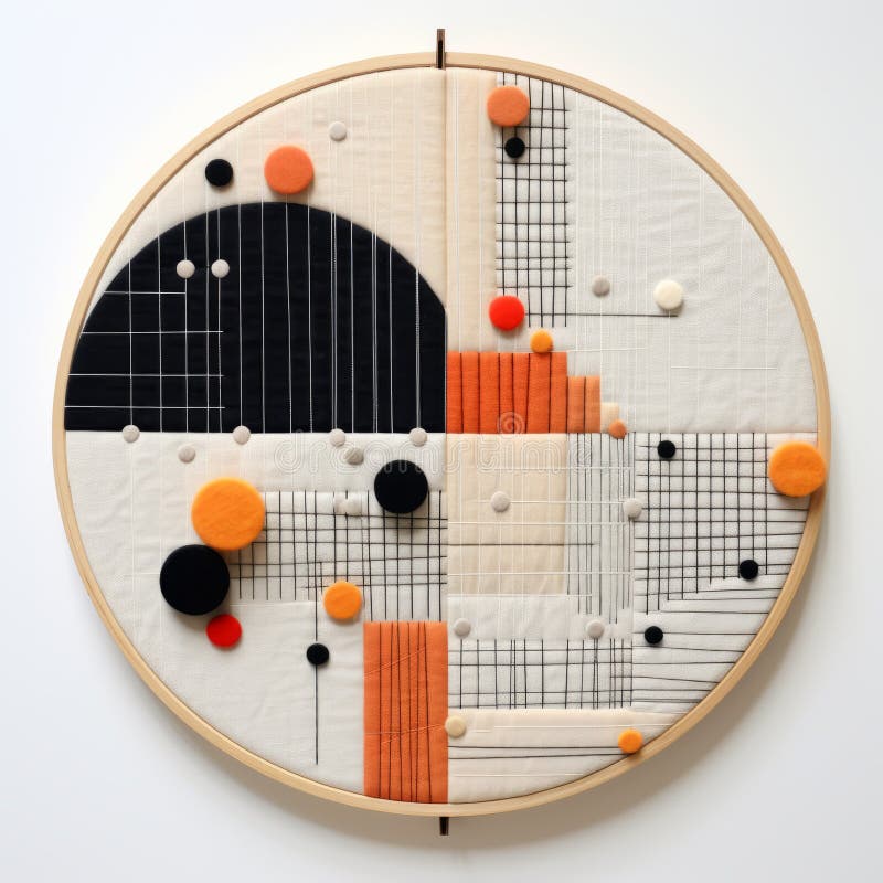 Minimal Textile Art: a Round Hoop Displaying Orange Shapes and ...