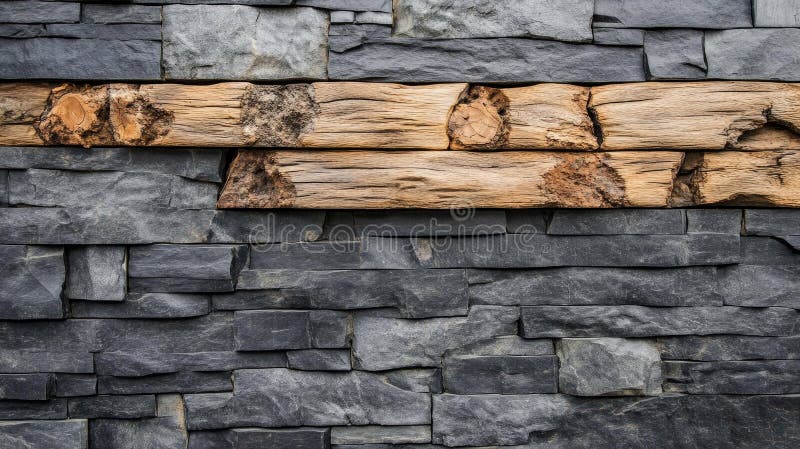 Natural Stone and Wood Wall Combination Showcasing Eco-friendly Design ...