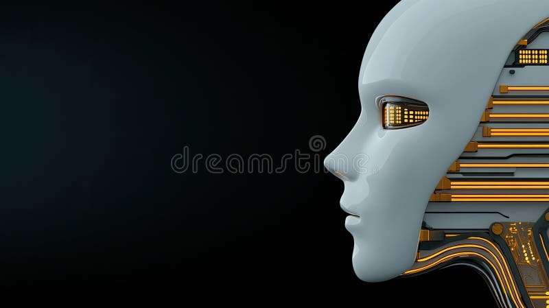 This Artwork Features a 3D of a Futuristic AI Robot Head in Profile View Stock Illustration ...